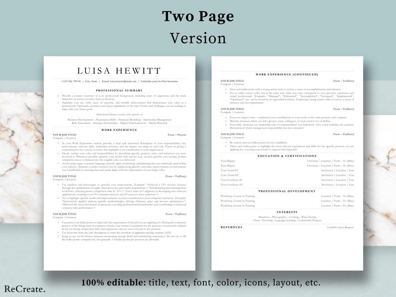 Professional Resume Template 2025: Modern CV, Cover Letter (digital ...