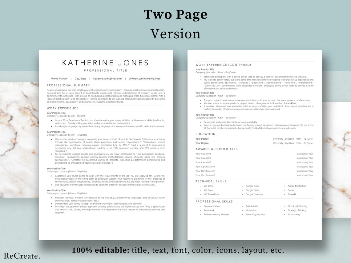 Professional 2024 Resume Template Incl. Cover Letter & Reference 
