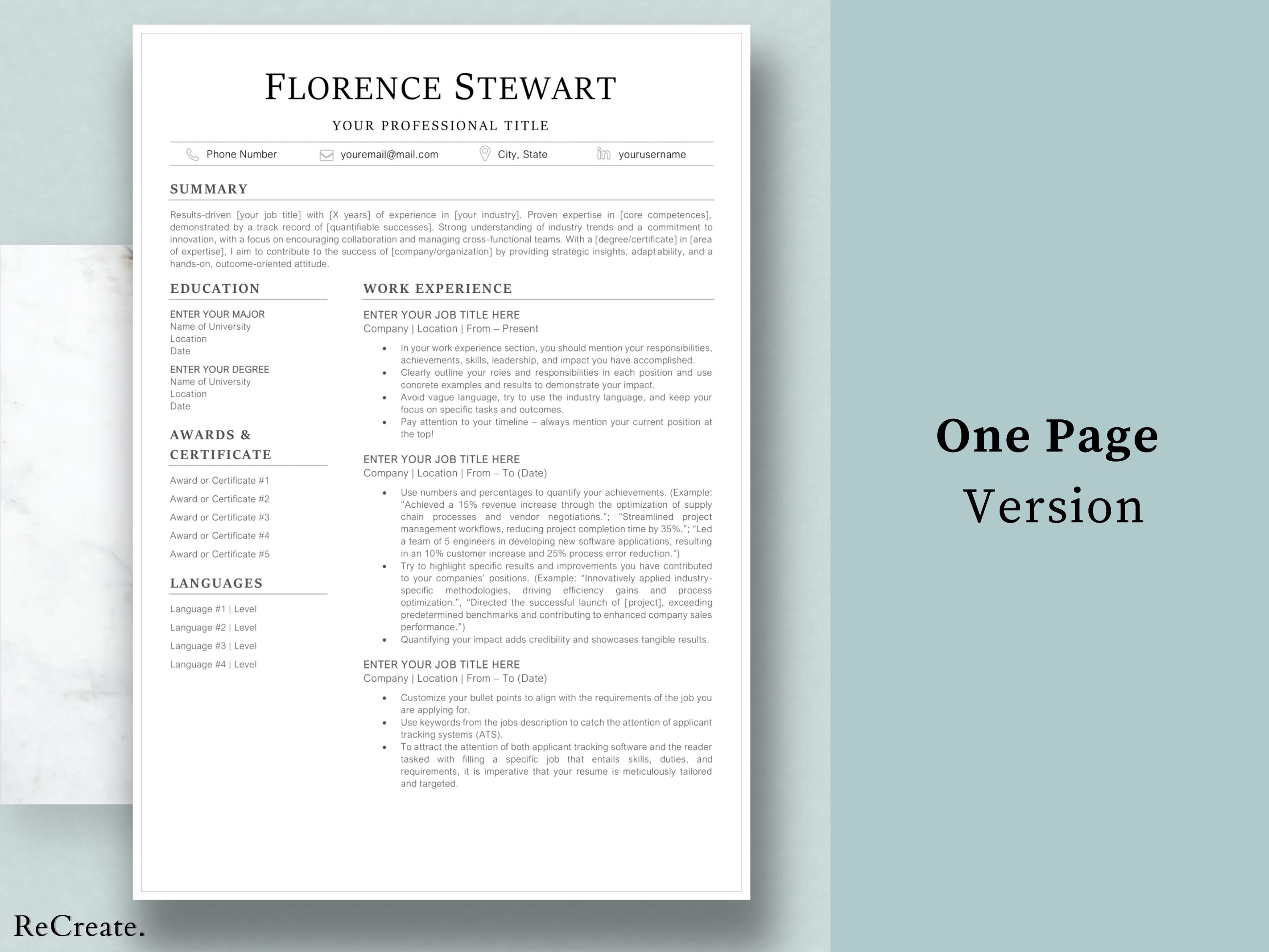 Professional 2024 Resume Template Incl. Cover Letter & Reference ...