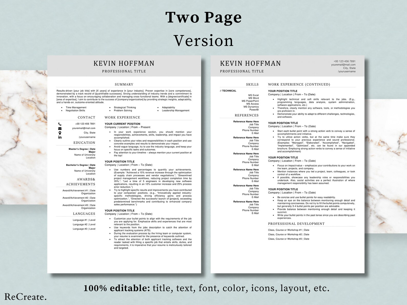 Modern 2024 Resume Template Application for Word Inclusive Cover Letter ...