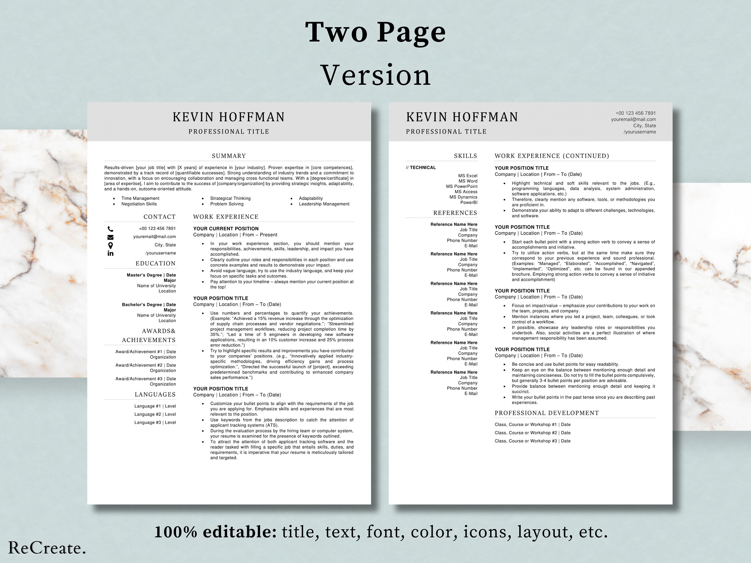 Modern 2024 Resume Template Application for Word Inclusive Cover Letter ...