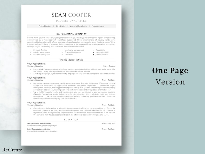 Professional 2025 Resume Template Incl. Cover Letter & Application ...