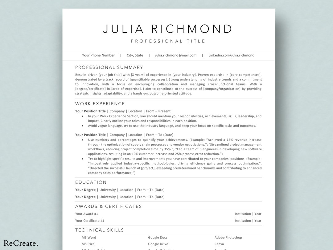 Professional 2025 Resume Template Incl. Cover Letter & Reference ...