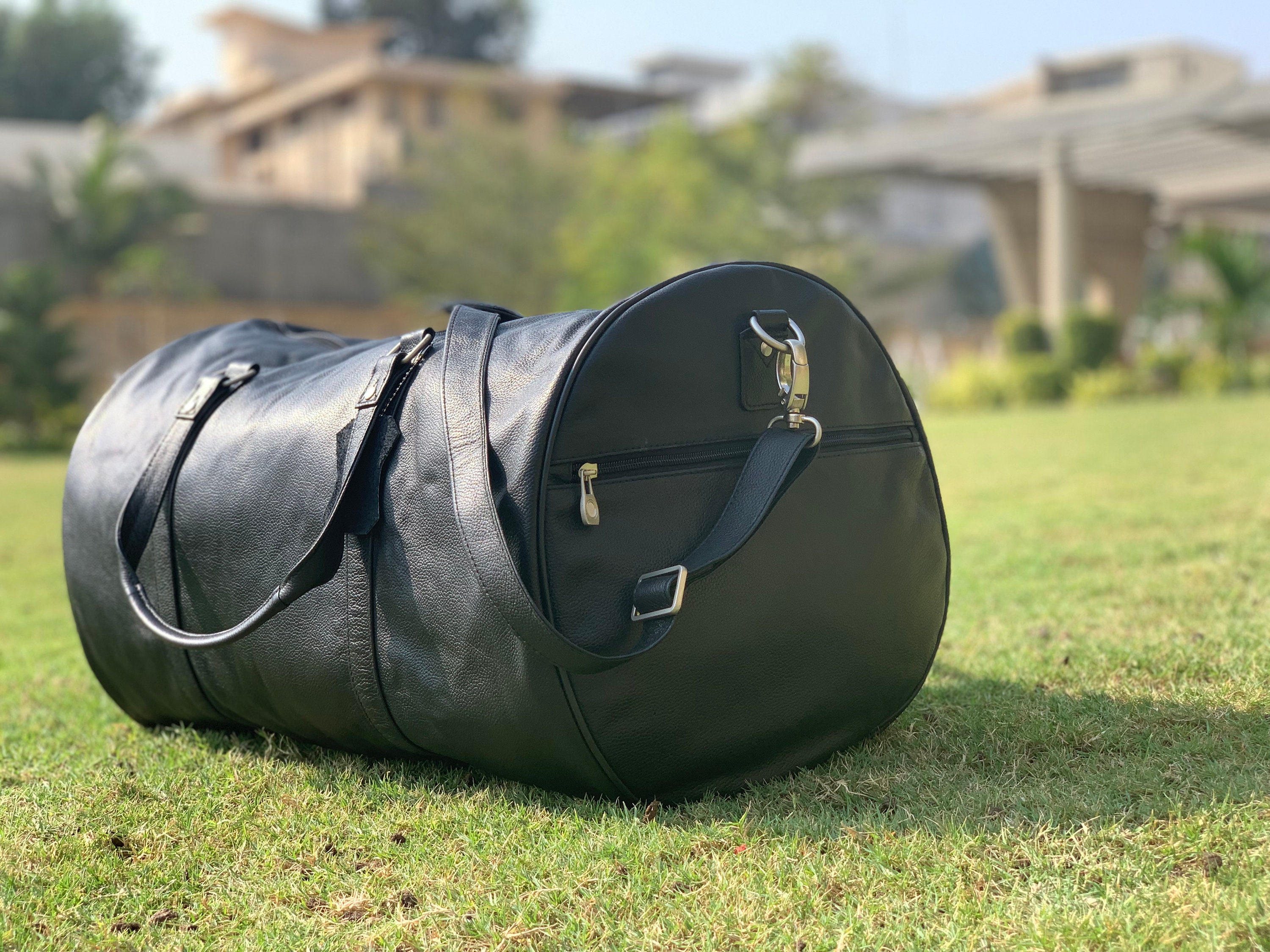 Leather Duffle Bag for Men-black Round Duffle Bag-gym Bag-travel Bag ...