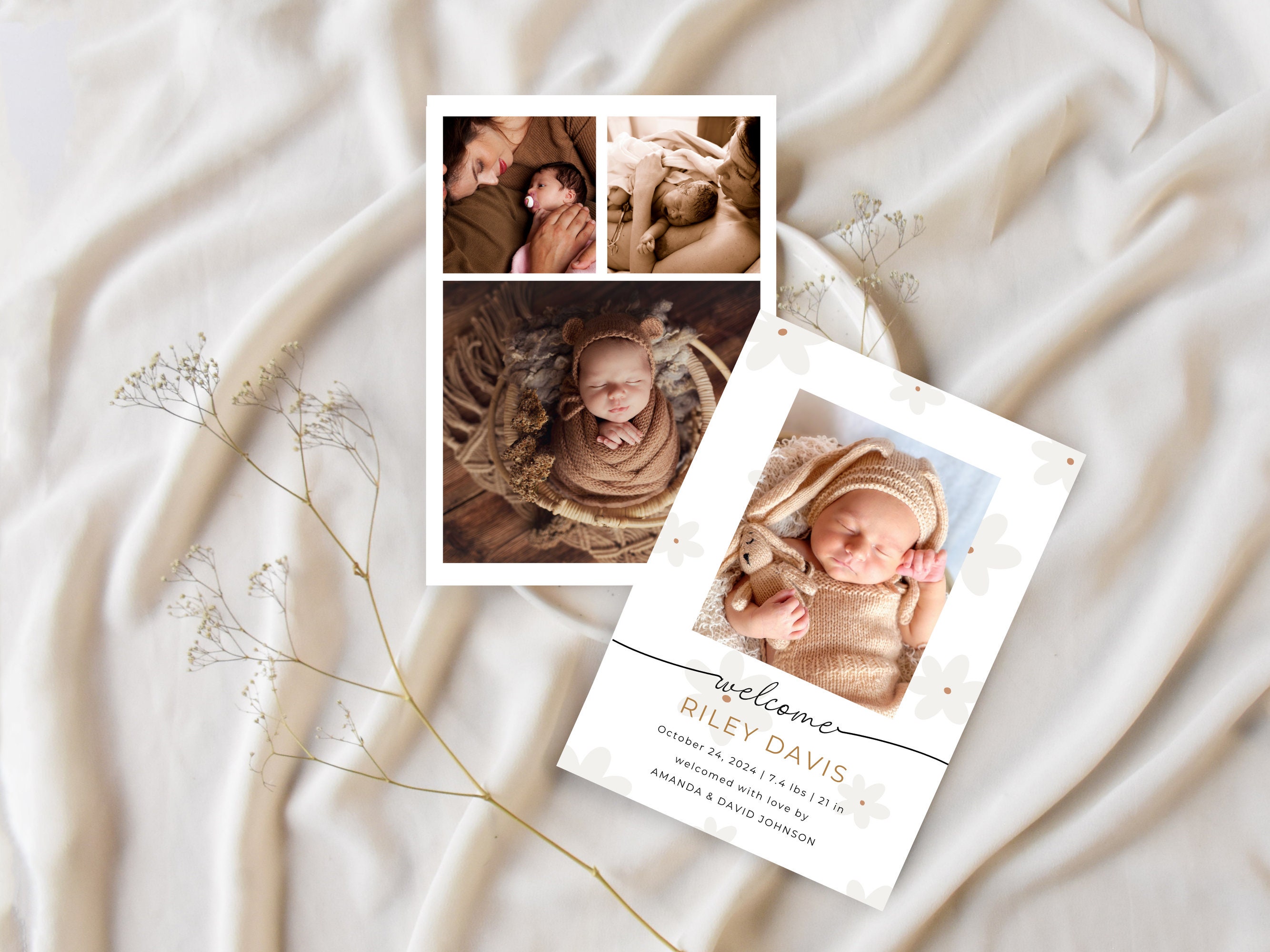 Digital Birth Announcement Card Template Instant Download for Custom ...