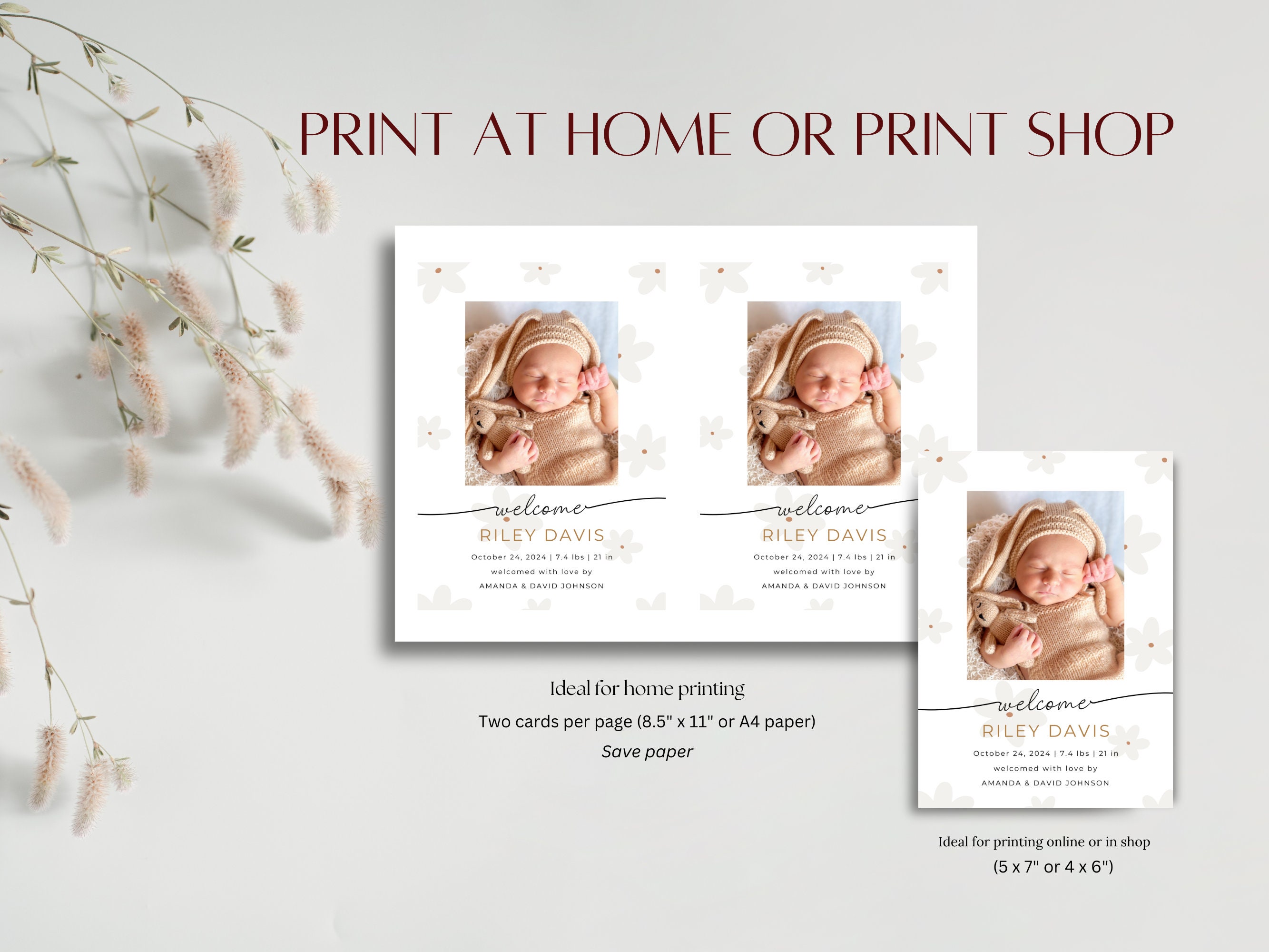 Digital Birth Announcement Card Template Instant Download for Custom ...
