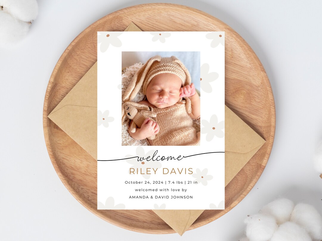 Digital Birth Announcement Card Template Instant Download for Custom ...