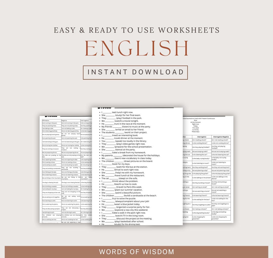 Present Continuous Tense Worksheets - Printable English Grammar ...