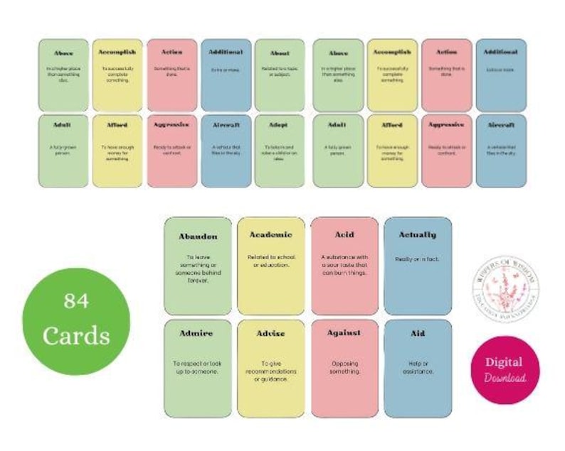 Tarjetas didácticas de vocabulario de la letra A con pistas / 84 ...