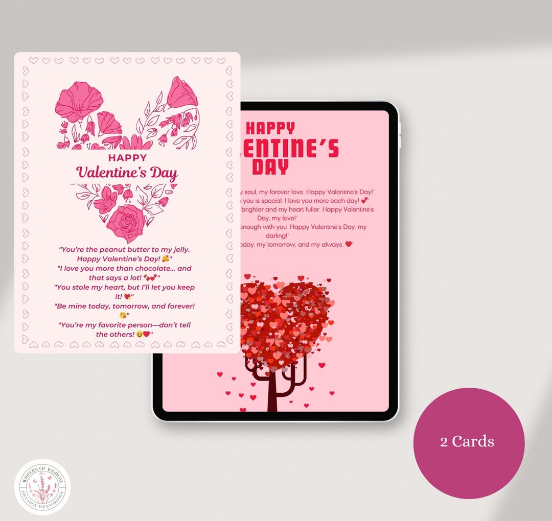 Printable Valentines Day Cards Digital Download 5x7 Inches Cute ...