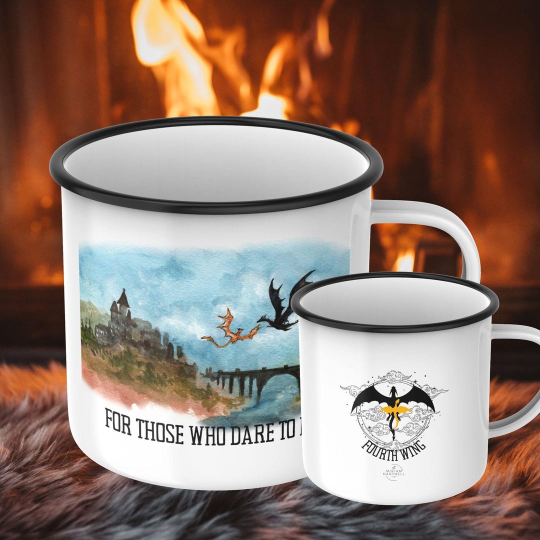 Fourth Wing Enamel Mug Original Dragon Art, Basgiath War College Scene ...