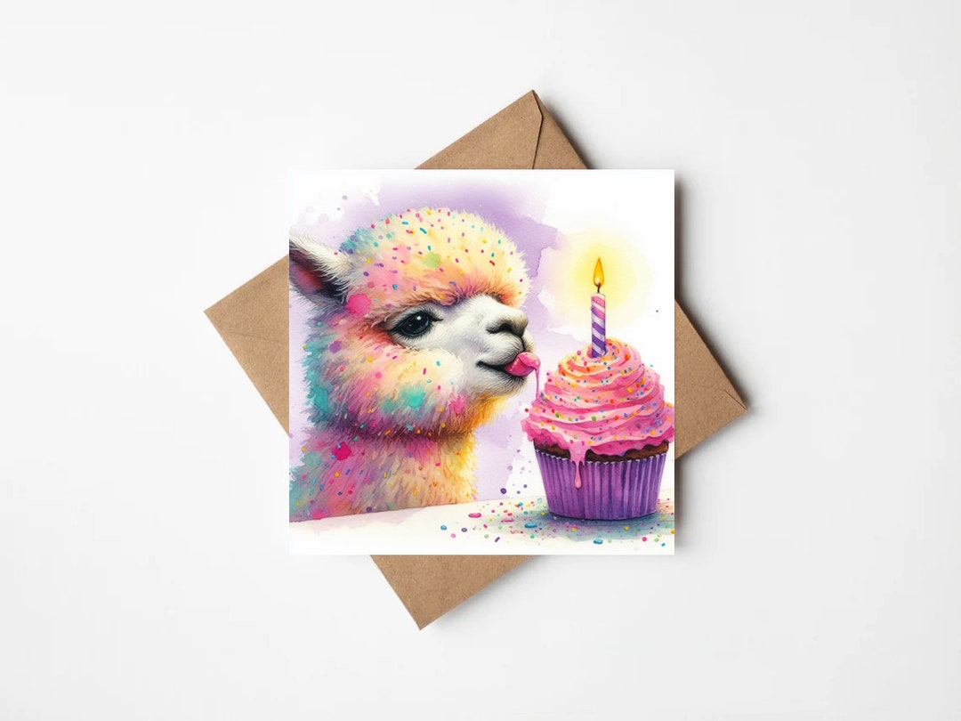 Alpaca/llama Birthday Card, Handmade, Watercolor, Boyfriend/girlfriend ...