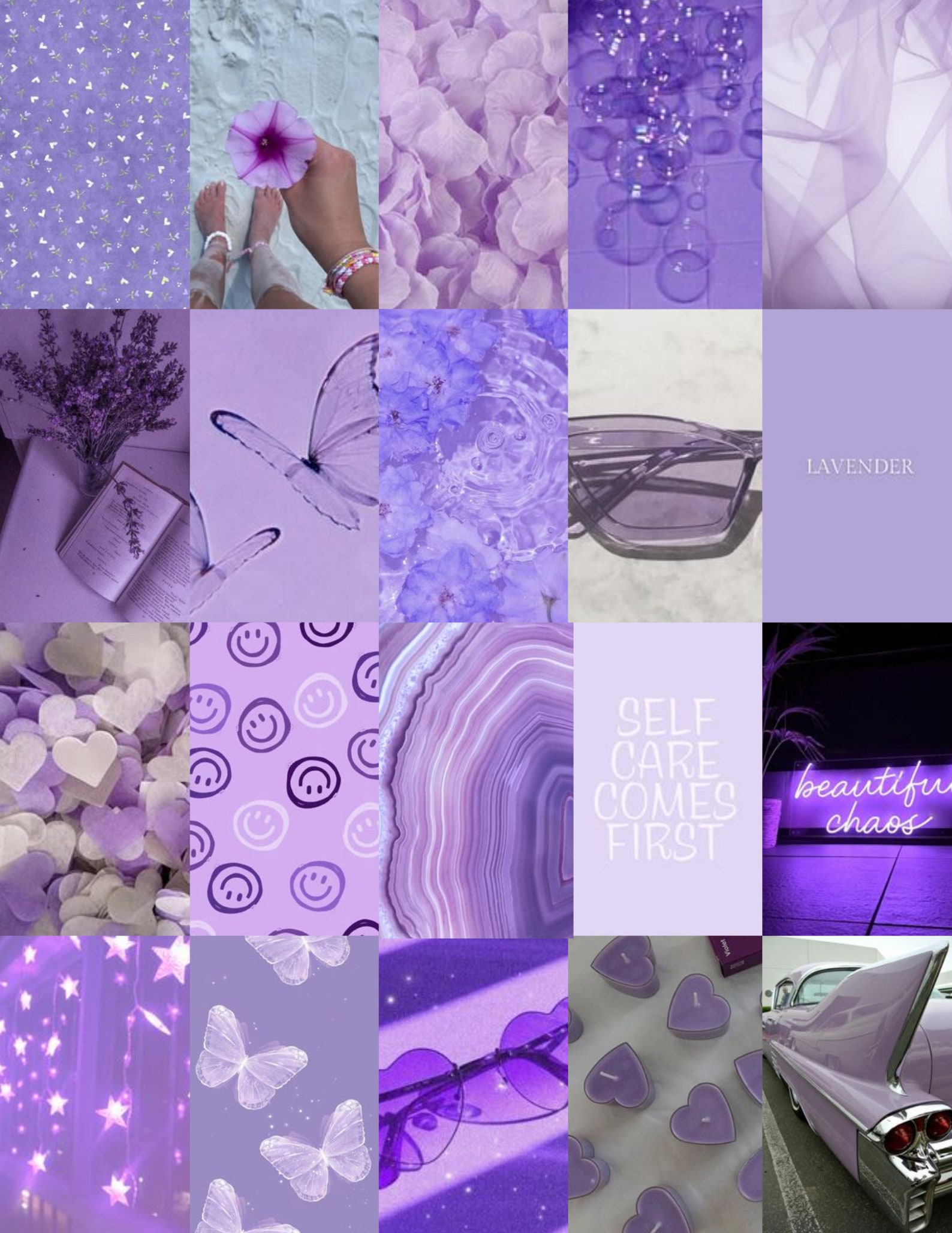 100 PCS Purple Aesthetic Wall Collage Kit Pastel Purple Photo Collage ...