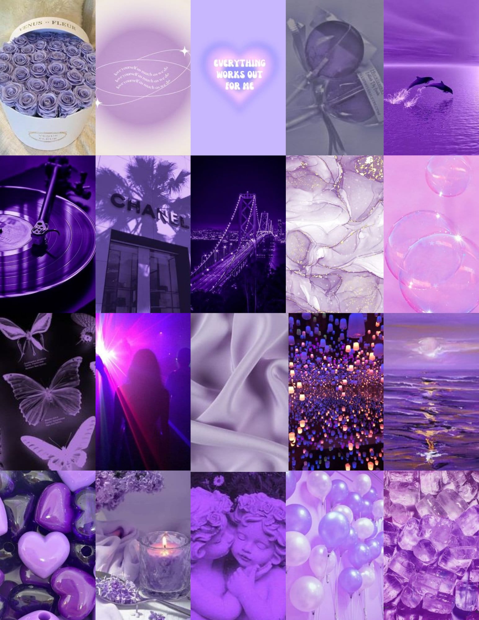 100 Pcs Purple Aesthetic Wall Collage Kit Pastel Purple Photo Collage