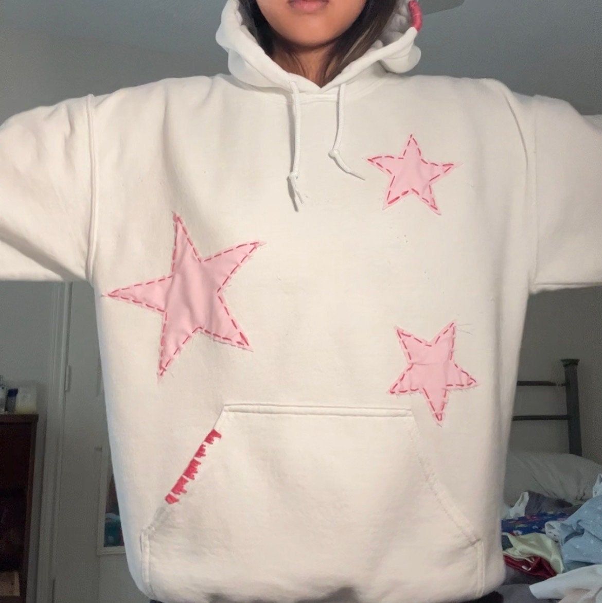 Star Patchwork Hoodie Embroidered Stars Patchwork Hoodie Trendy Hoodie Sweatshirt Custom Apparel ...
