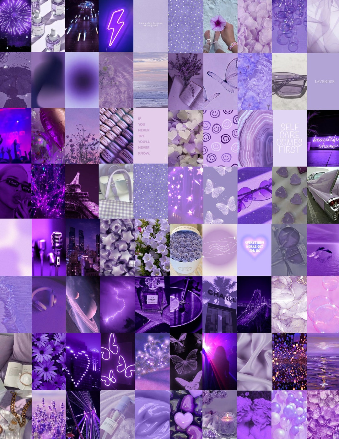 100 PCS Purple Aesthetic Wall Collage Kit Pastel Purple Photo Collage ...