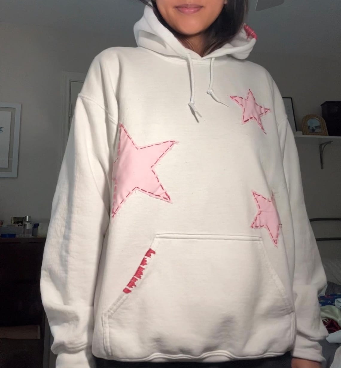 Star Patchwork Hoodie Embroidered Stars Patchwork Hoodie Trendy Hoodie ...