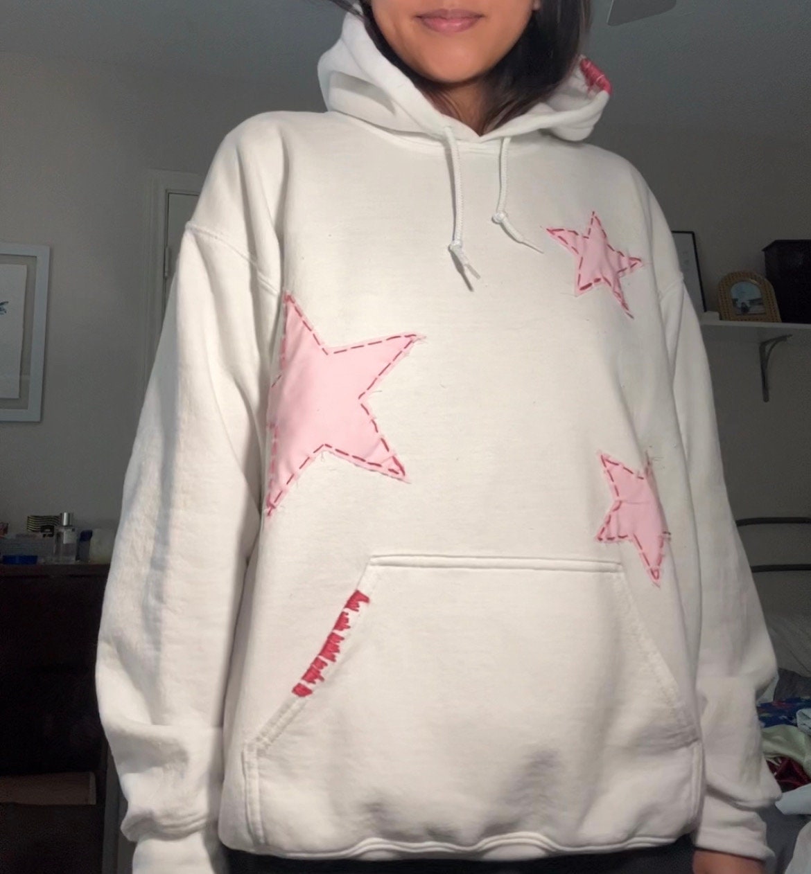 Star Patchwork Hoodie Embroidered Stars Patchwork Hoodie Trendy Hoodie ...