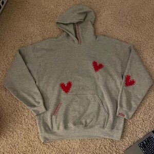 Triple Hearts Patchwork Hoodie Embroidered Heart Patchwork Hoodie Trendy Hoodie Sweatshirt Viral ...