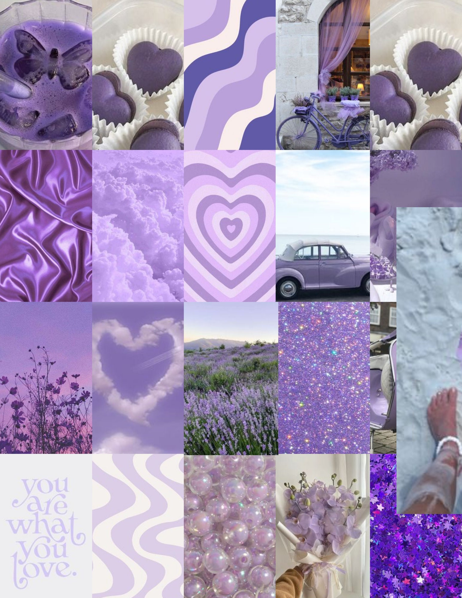100 PCS Purple Aesthetic Wall Collage Kit Pastel Purple Photo Collage ...