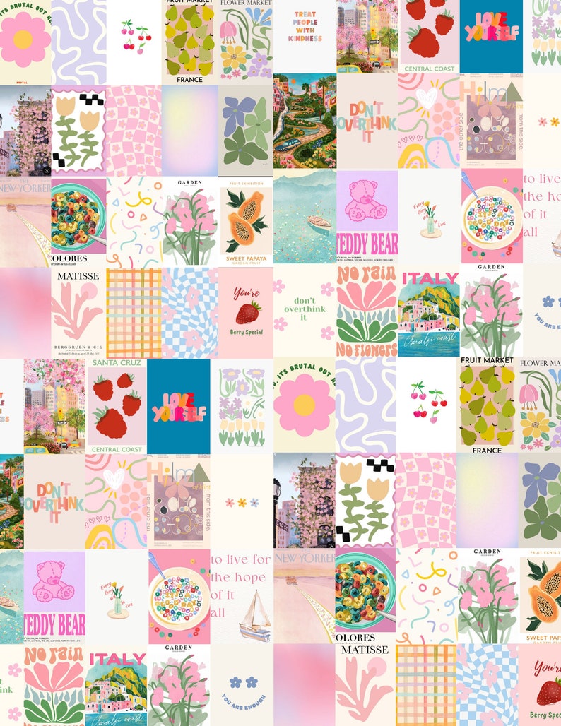 100 PCS Pastel Danish Wall Collage Kit Danish Poster Collage Pastel ...