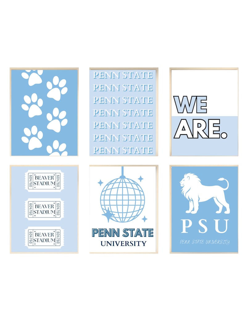 Penn State Wall Prints Dorm Decor Blue and White Lions Decor for ...