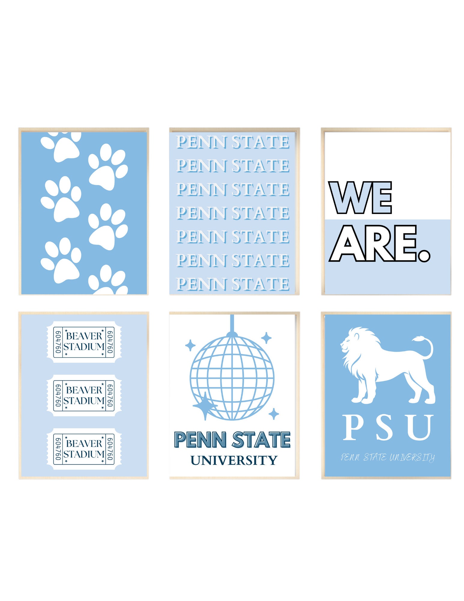 Penn State Wall Prints Dorm Decor Blue and White Lions Decor for ...