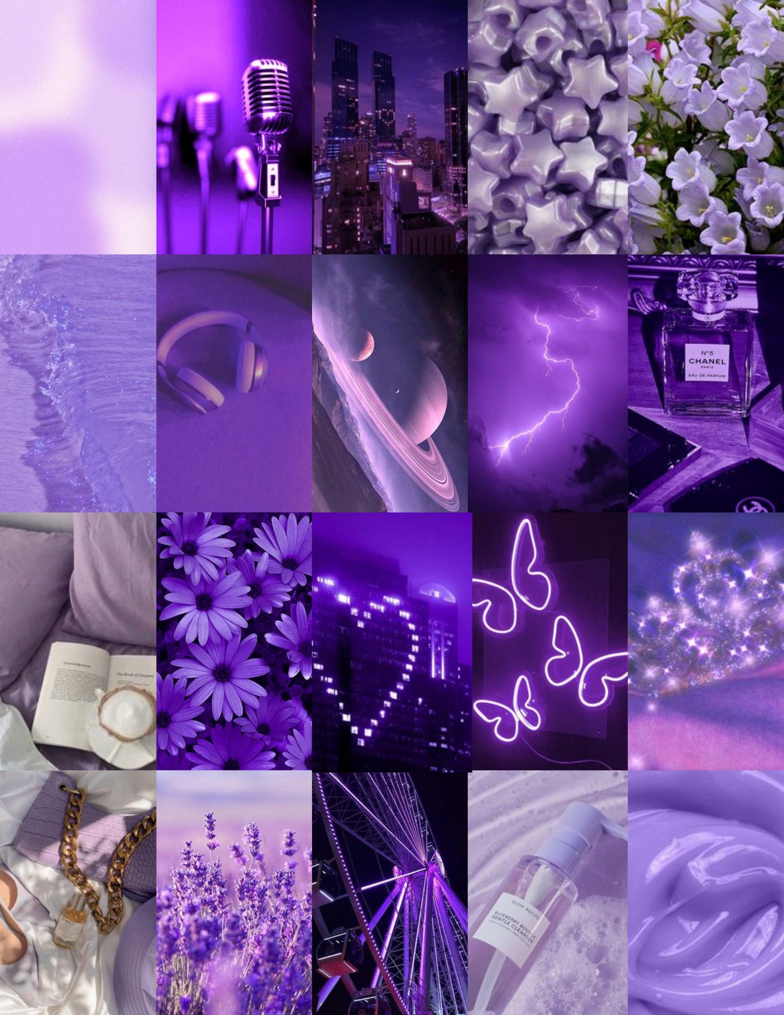 100 PCS Purple Aesthetic Wall Collage Kit Pastel Purple Photo Collage ...
