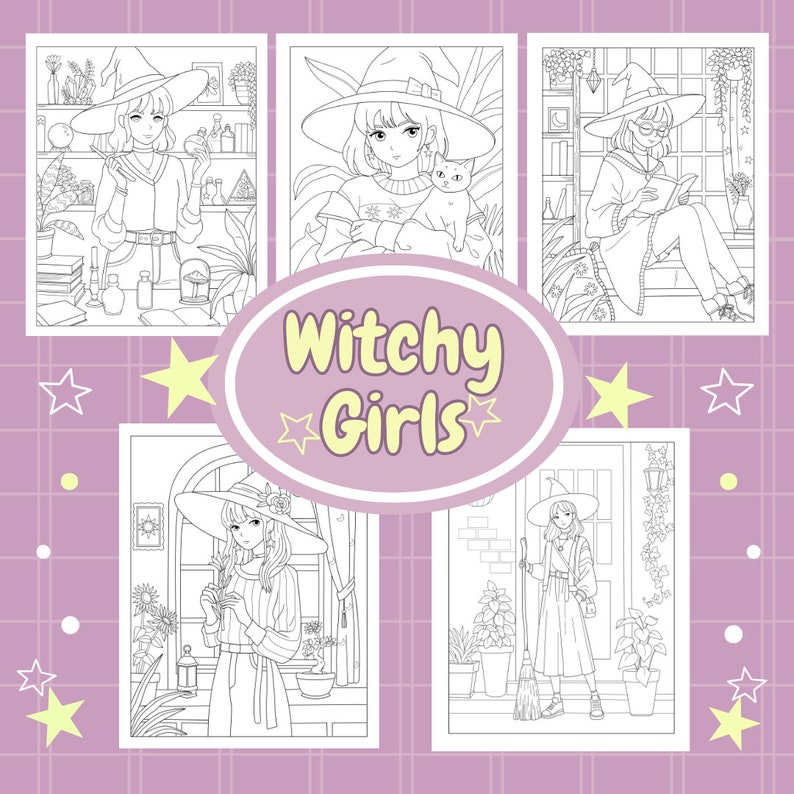 Witchy Girls, Coloring Pages for Teens, Coloring Pages for Adults ...
