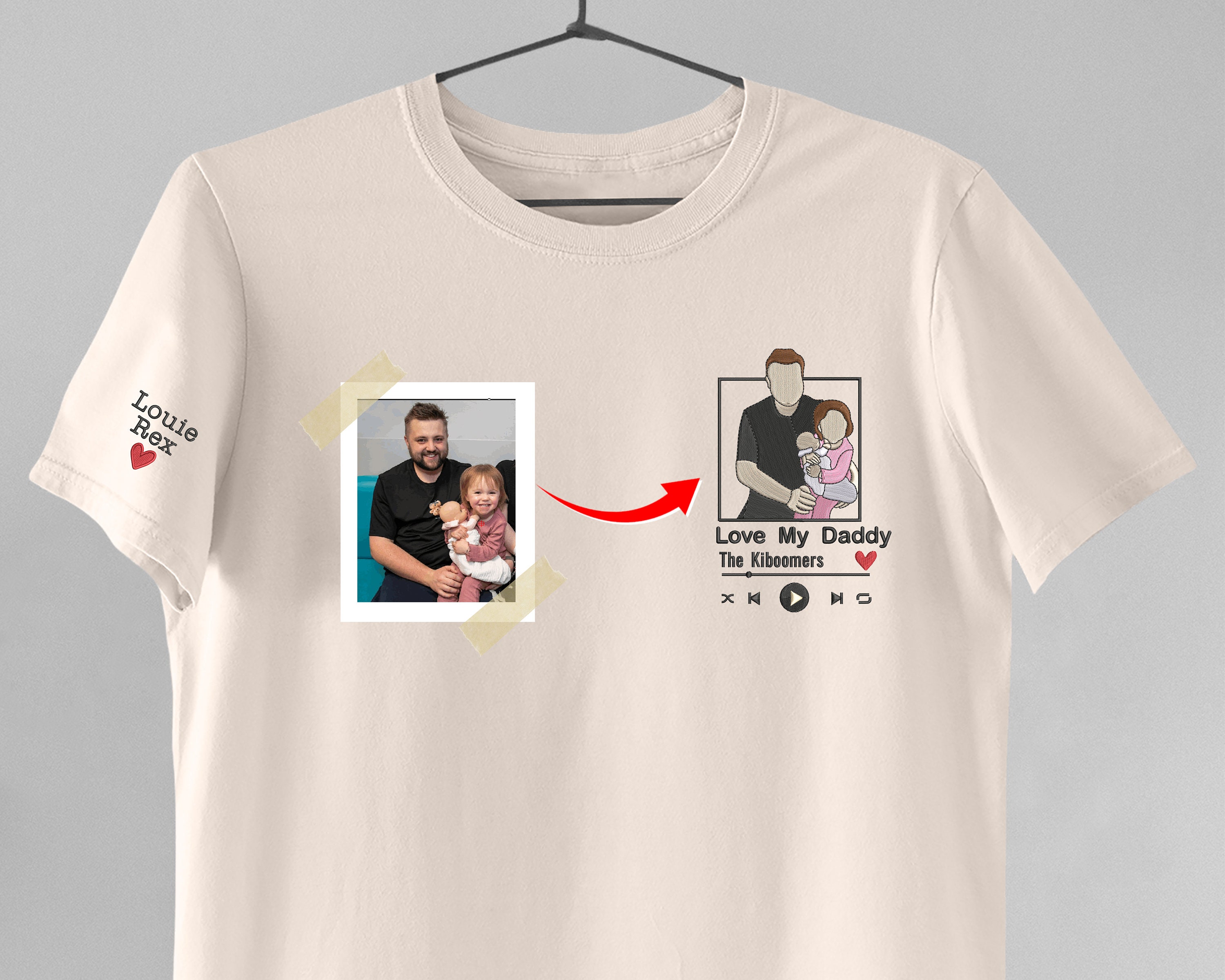 Custom Embroidered Dad Portrait Photo Tshirt, Personalised Sketch in ...