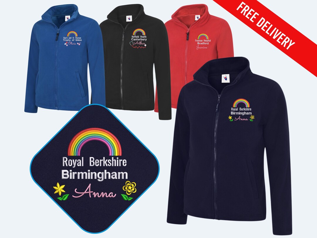 Rainbow Embroidered Fleece Jacket, Custom Healthcare Worker Staff Zip ...