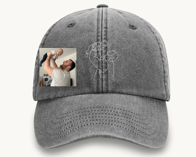 Embroidered Dad Outline Sketch Photo Hats, Personalized Family Matching ...