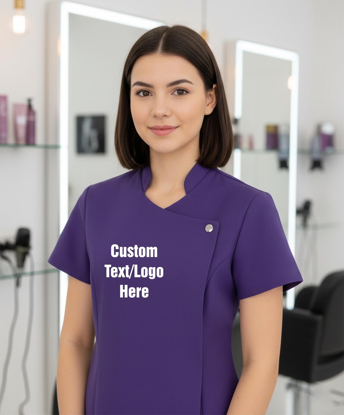Personalised Barbers Salon Tunic, Custom Your Text and Logo Printed ...