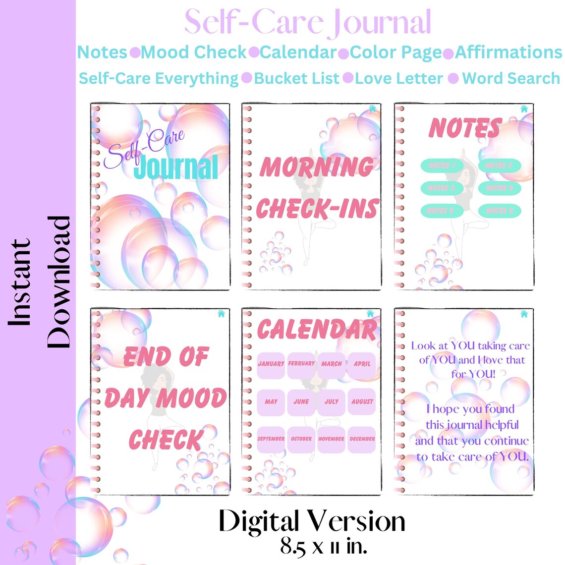Printable & Digital Self-care Planner Self-love Journal Worksheets Mood ...
