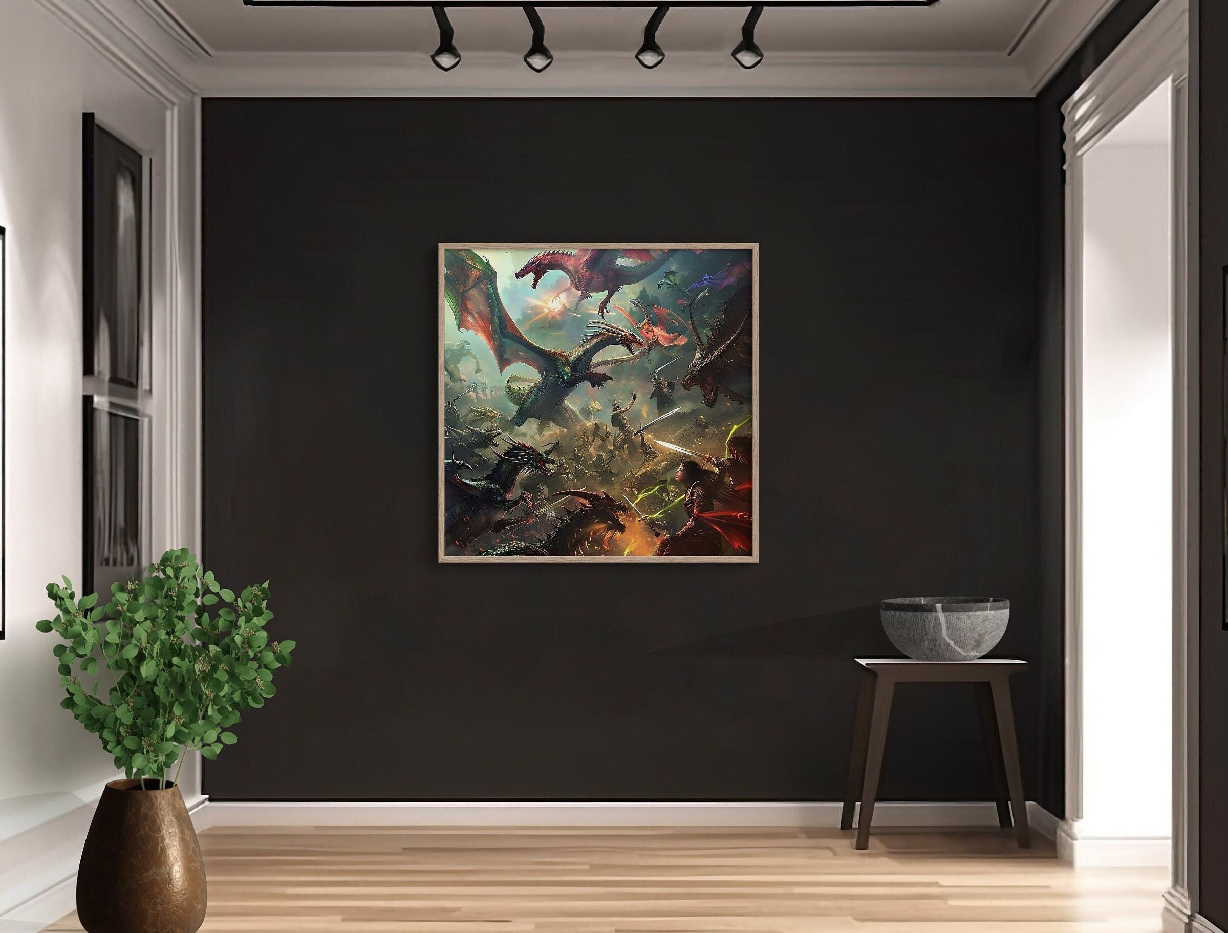Epic Battle Woman Vs Dragon Eclectic Modern Artwork | Princess Warrior ...