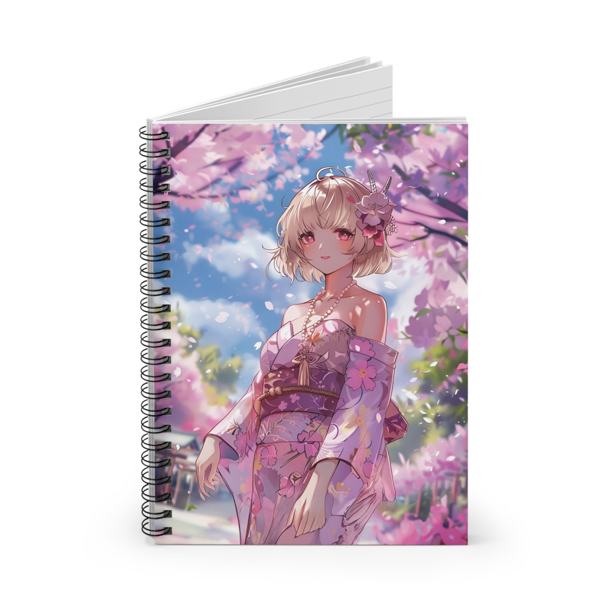Anime Girl Cherry Blossom Student Spiral Notebook Mesmerize School Girl ...