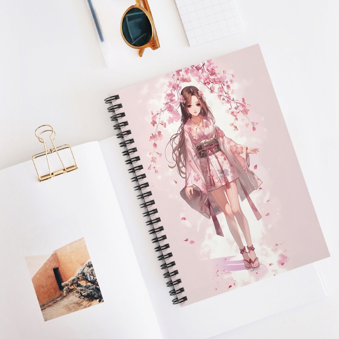 Anime Girl Cherry Blossom Student Spiral Notebook Mesmerize School Girl ...