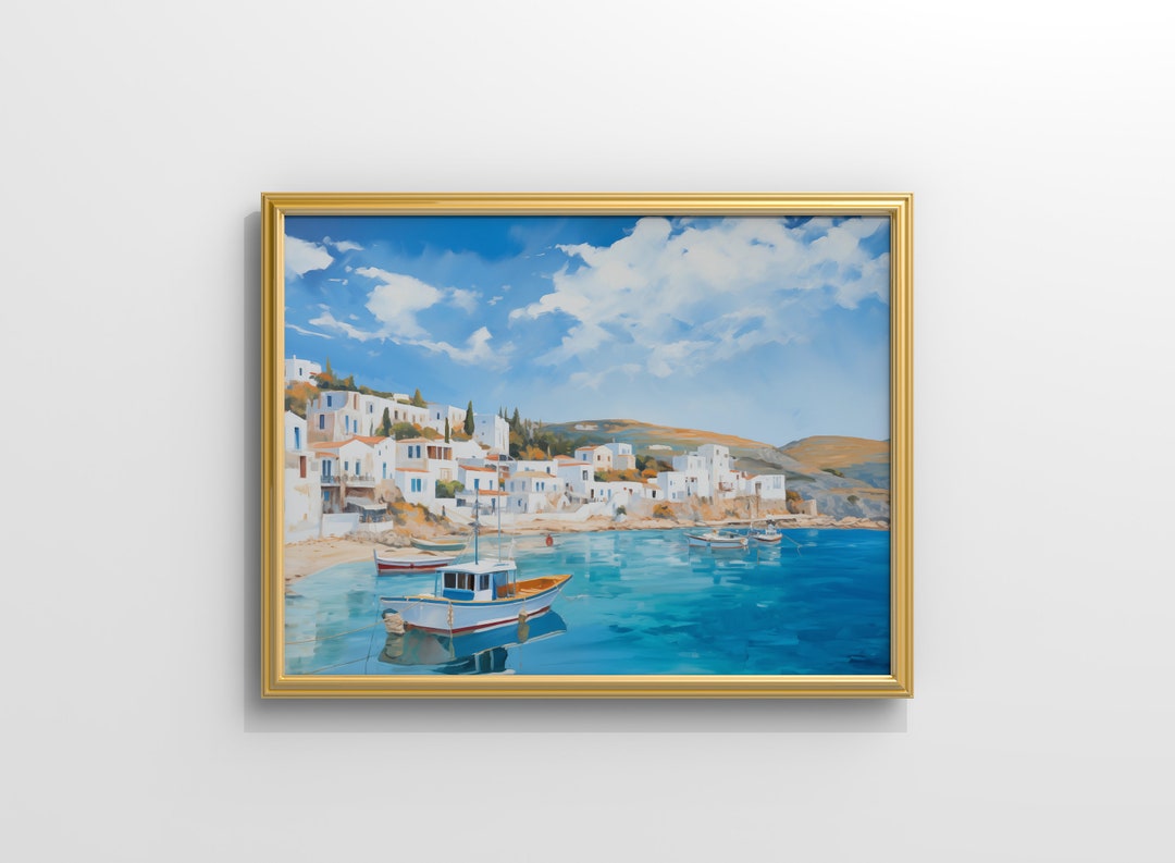 Aegean Sea Decor Art Print - Greek Coastal Village, Serene Waters ...