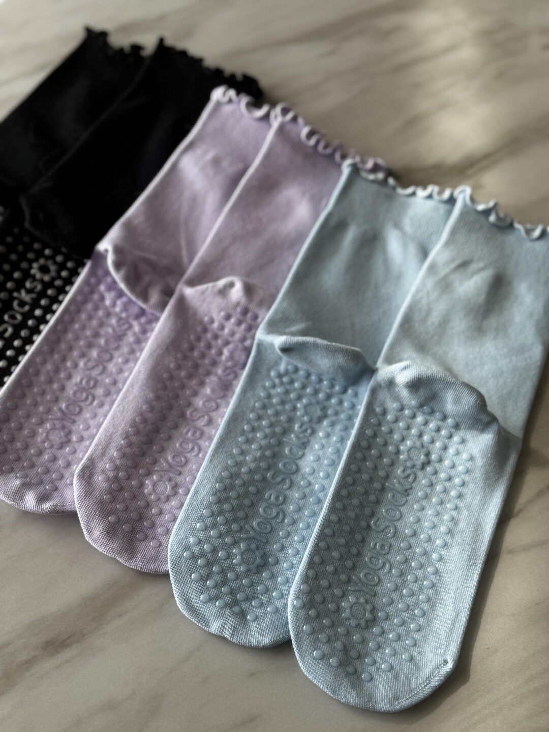 Cozy Combed Cotton Grip Socks With Frilly Trim, Non-slip Pilates Crew ...