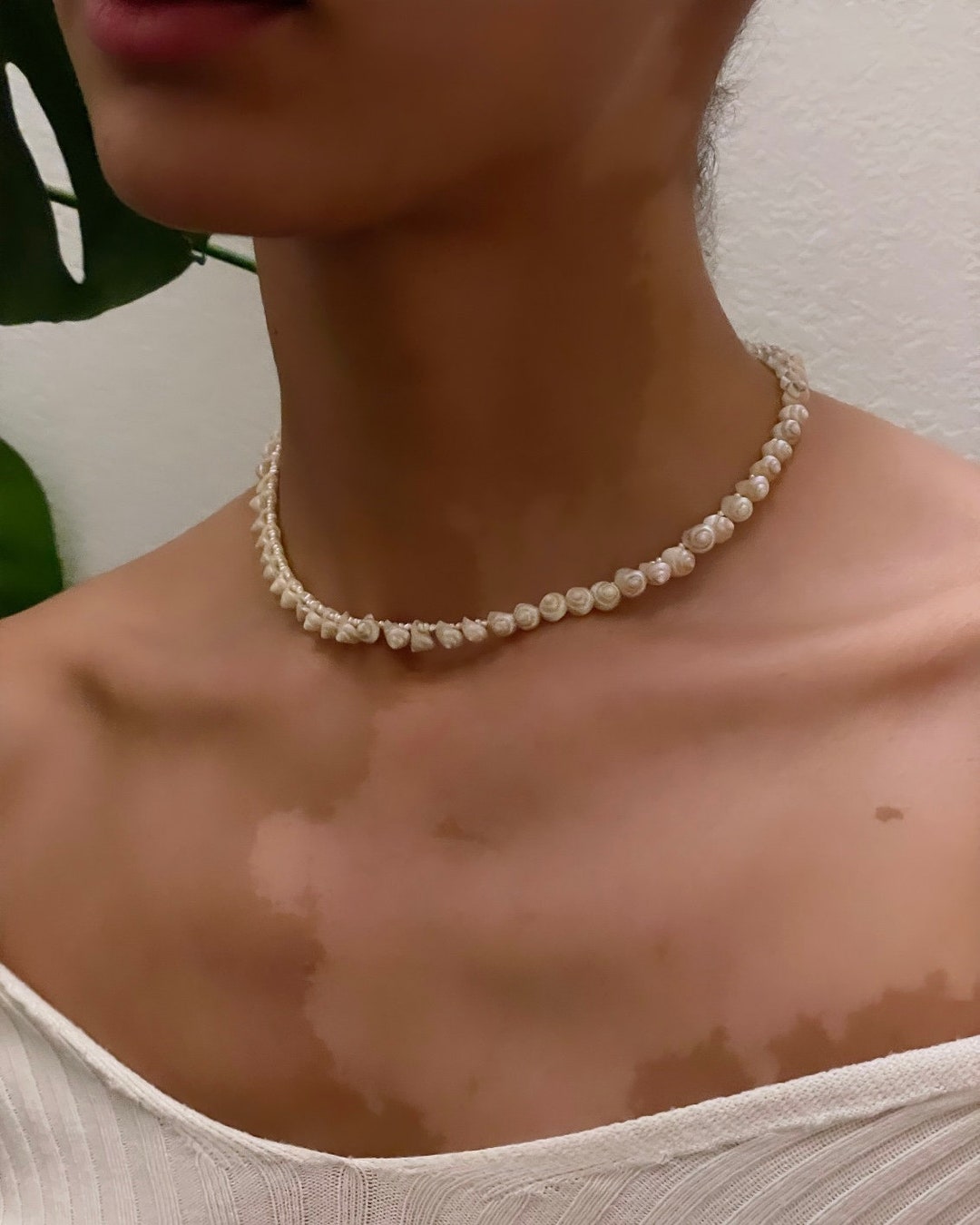 Freshwater Pearl Necklace With Trochus Shells Dainty Choker Necklace ...