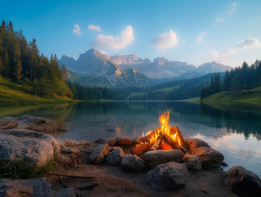 Chill Campfire Poster, Great Outdoors Camping Print, Relaxation ...