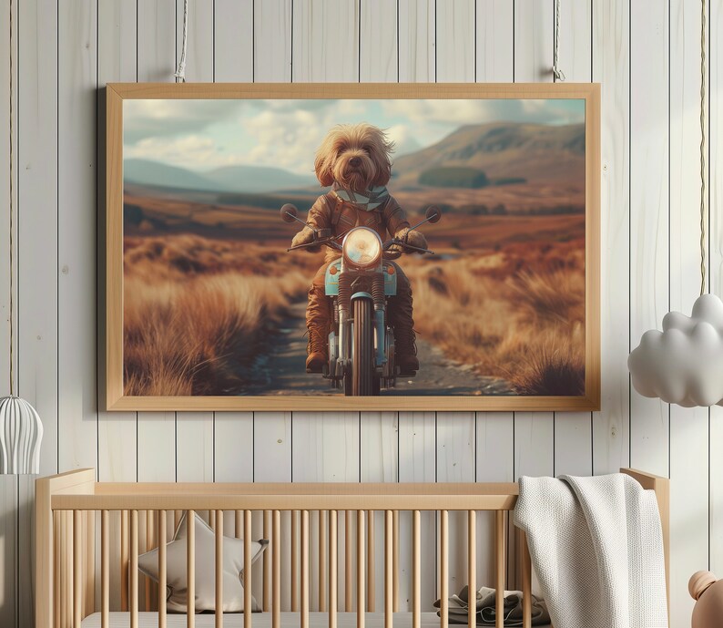 Dog on Bike Poster, Cute Puppy Print, Funny Cockapoo on Motorcycle Wall ...