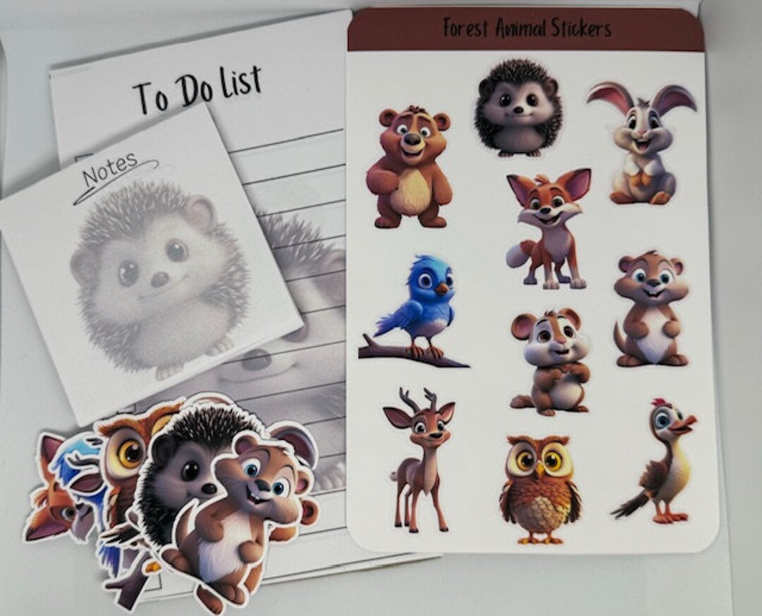 Cute Forest Animal Sticker and Notepad Bundle - Etsy