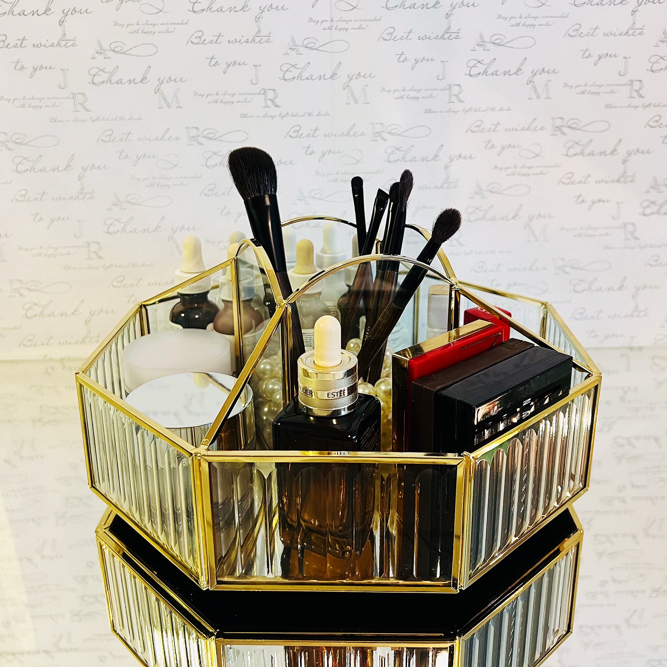 Premium Glass Rotating Makeup Organizer Tempered Glass With Bass Frame ...