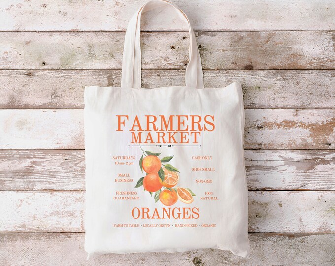 Oranges Farmers Market Tote Bag Vintage Orange Design Farmers Market ...