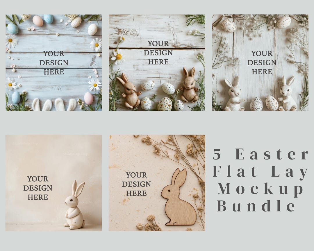 Easter Flat Lay Mockup Bundle Pastel Aesthetic Product Display Spring ...
