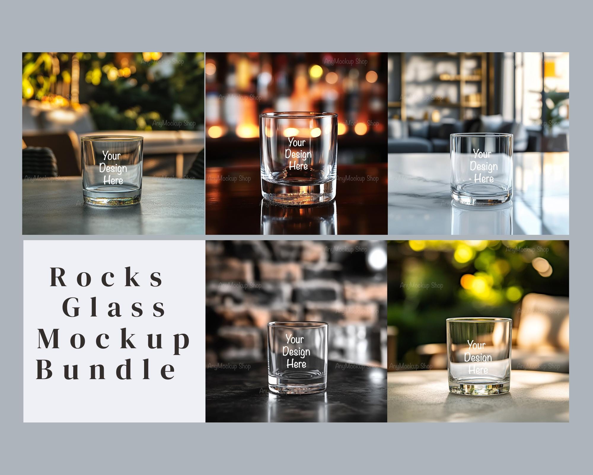 5 Rocks Glass Mockup Bundle Photo Whiskey Glass Mockup Clear Glass ...