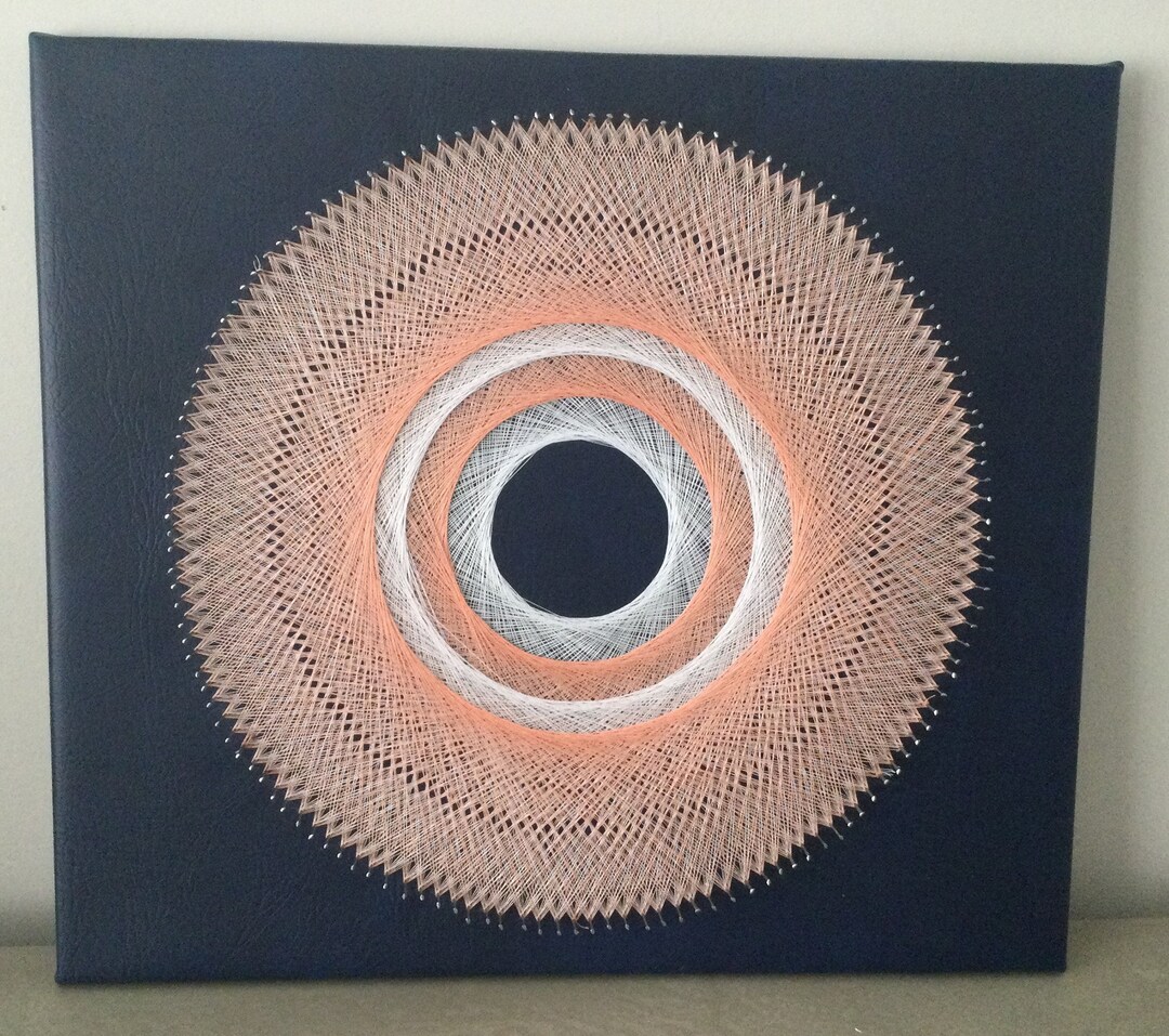 Handmade String Art: Peach & White Thread on Navy Leather - Etsy