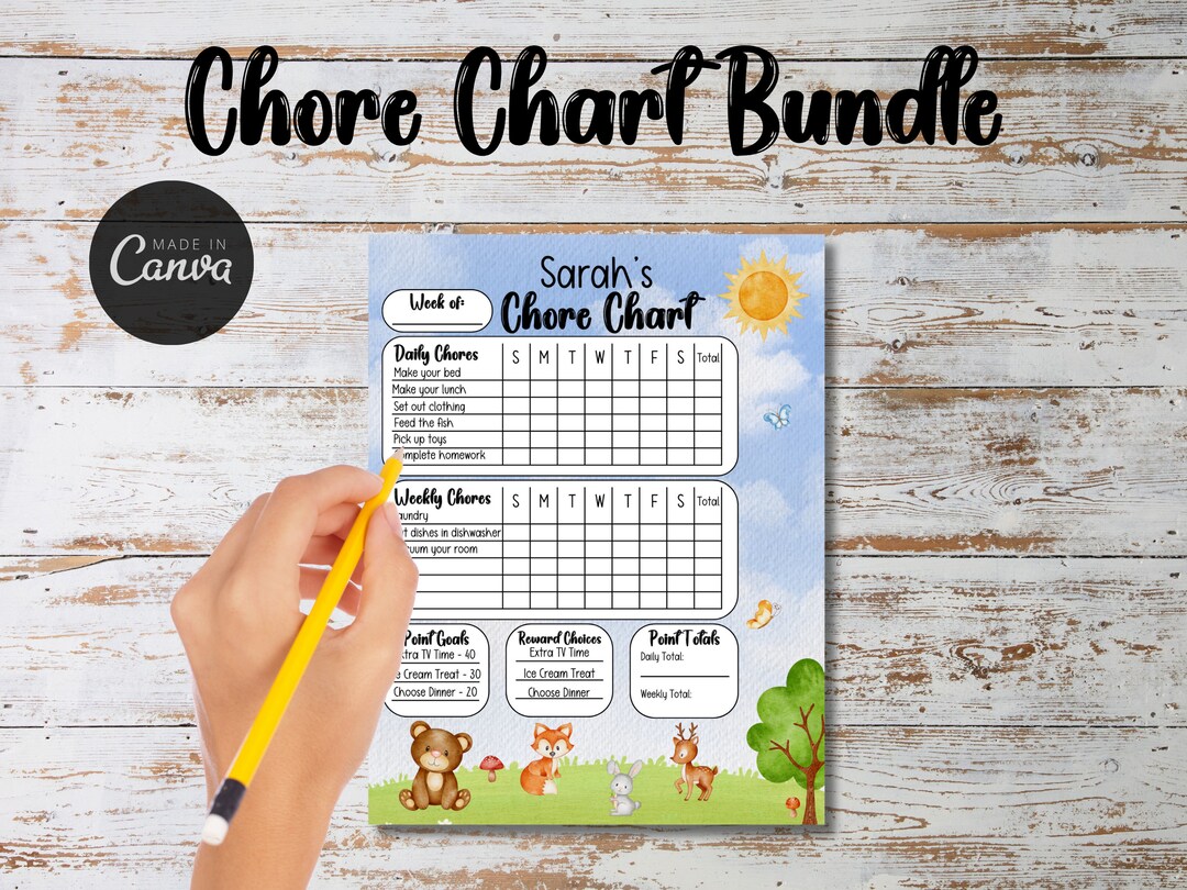 Woodland Animals,chore Chart,chore Chart for Kids,reward Chart,sticker ...