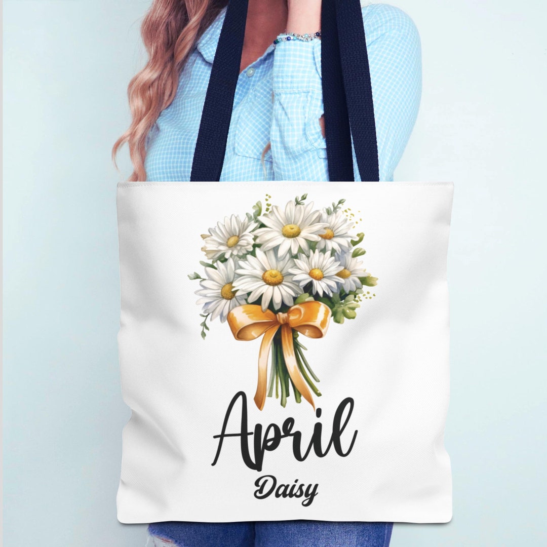 April Birth Flower Tote, April Birthday Gift, Daisy Tote, Birthday Gift ...